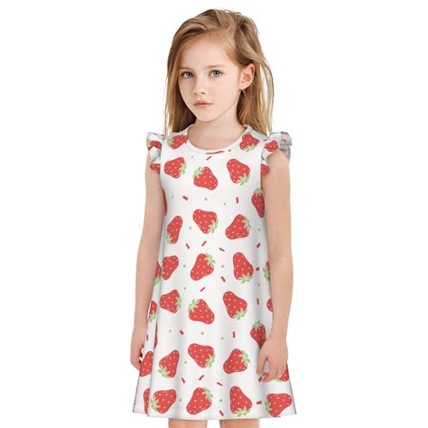 Derioi Hand Drawn Strawberry For Girls Nightgowns Night Dress Sleepwear