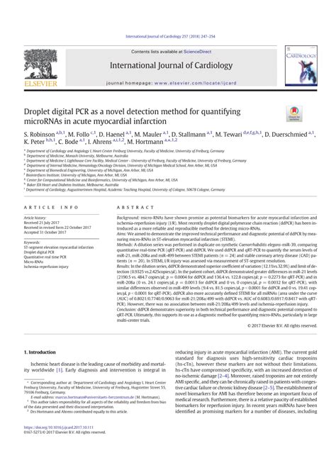 Pdf Droplet Digital Pcr As A Novel Detection Method For Quantifying Micro Rnas In Acute