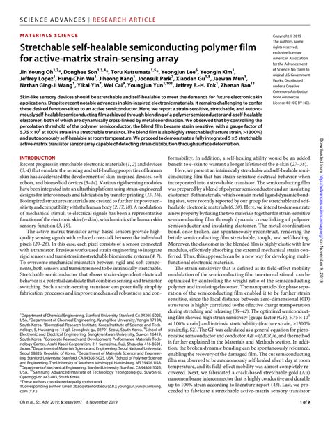 PDF Stretchable Self Healable Semiconducting Polymer Film For Active Matrix Strain Sensing Array