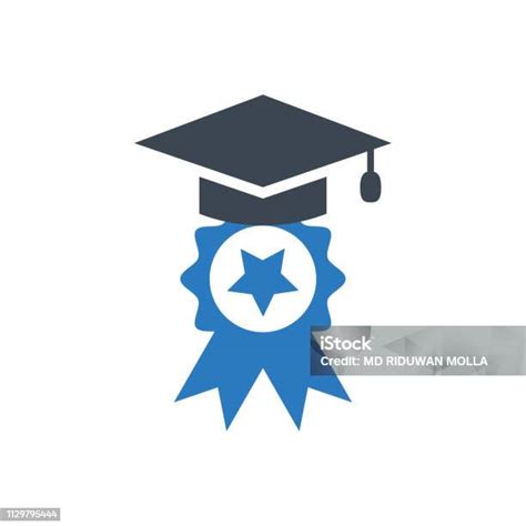 졸업 공로상 수상 리본 아이콘교육 졸업 모자 아이콘 유행 스타일 블루 교육에 대한 스톡 벡터 아트 및 기타 이미지 교육 대학교 메달 Istock