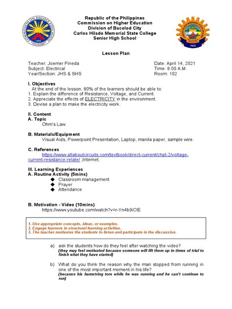 Lesson Plan Pdf Electricity Voltage