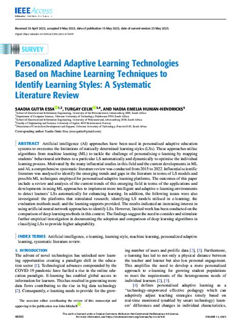 Pdf Personalized Adaptive Learning Technologies Based On Machine