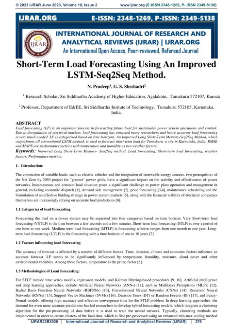 Pdf Short Term Load Forecasting Using An Improved Lstm Seq2seq Method