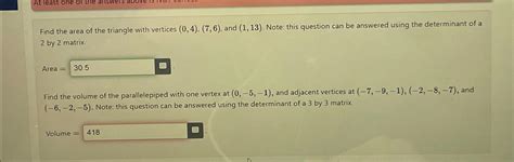 solved find the area of the triangle with vertices