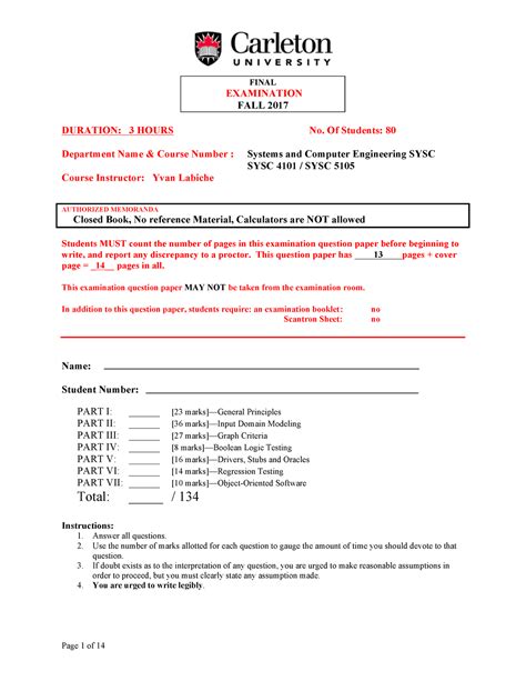 Sysc4101 F17 Final Exam Final Examination Fall 2017 Duration 3 Hours