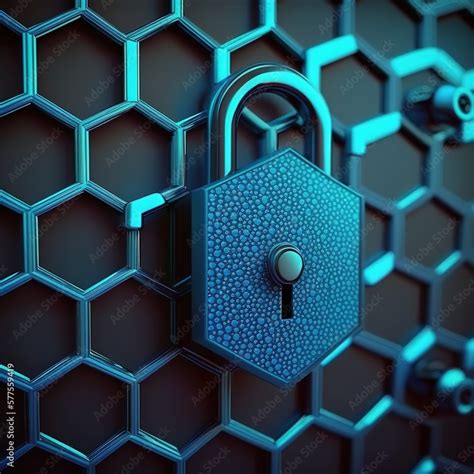 Security Concept Futuristic Surface With Locks Is Located On Hexagon Trendy Sci Fi Technology