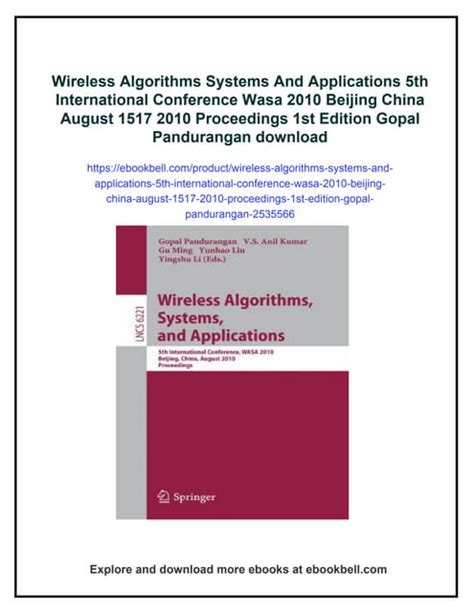 Wireless Algorithms Systems And Applications 5th International Conference Wasa 2010 Beijing