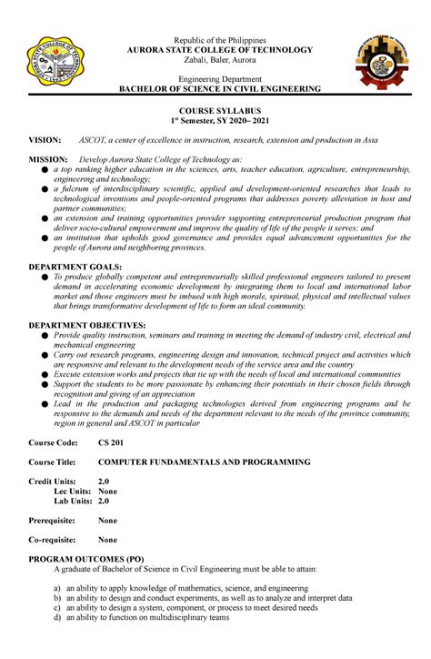 Computer Fundamentals AND Programming AURORA STATE COLLEGE OF TECHNOLOGY Zabali Baler Aurora