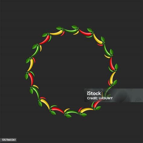 식물 조성 벽은 여전히 뜨거운 고추와 잎의 여러 가지 색깔의 과일화환화의 형태로 생활한다 검은 색 배경에 요리 책이나 레스토랑 메뉴라운드 여성 프레임 패턴에 대한 스톡 벡터