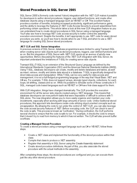 stored procedure in sql server 2005 pdf microsoft sql server sql