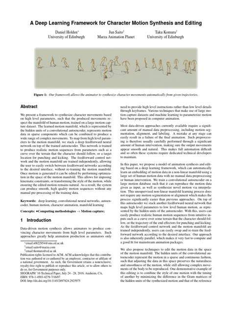 A Deep Learning Framework For Character Motion Synthesis And Editing Pdf Deep Learning