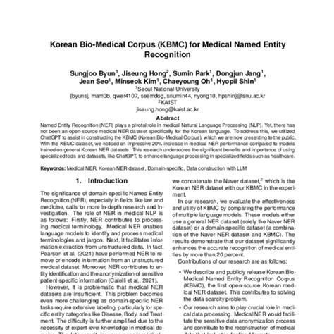 Korean Bio Medical Corpus Kbmc For Medical Named Entity Recognition Acl Anthology