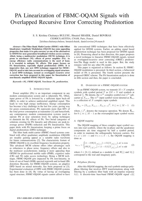 pdf pa linearization of fbmc oqam signals with overlapped recursive