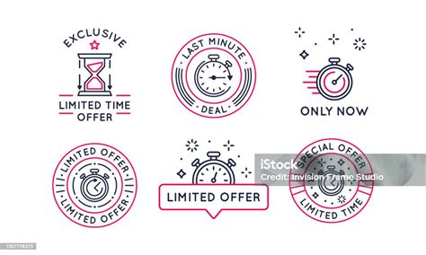 한정 제공 로고 스티커 버튼 디자인 마지막 순간에 소셜 미디어에 대한 스티커 템플릿을 제공합니다 스톱워치 또는 시계 아이콘이 있는 트렌디한 모던 디자인 판매 쇼핑 라벨 벡터