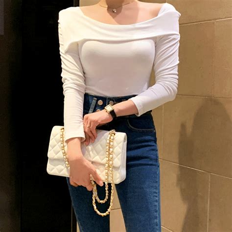 2컬러 스퀘어넥 티셔츠 오프숄더 긴팔 스판 쫀쫀 니트 데일리 퍼프 골지 벌룬 퍼프 셔링 프릴 레이스 리본 유넥 스퀘어넥 브이넥 카라 단추 밴딩 롤업 반팔 가을 겨울 랑쭌 티셔츠