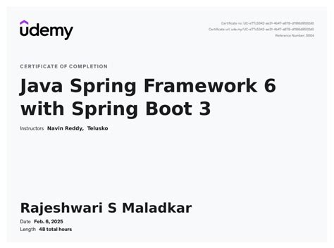 Java Springboot Springframework Udemy Learning Certification Rajeshwari Maladakar