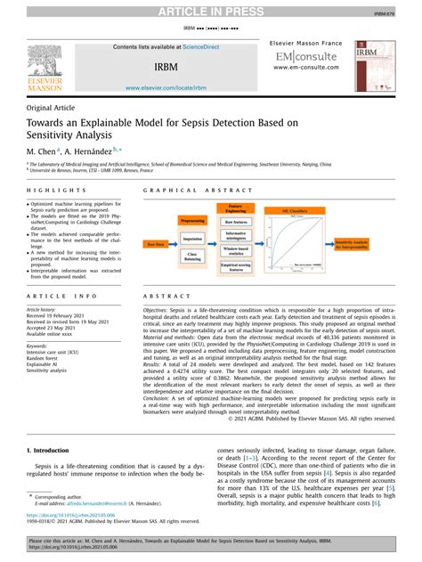 PDF Towards An Explainable Model For Sepsis Detection Based On Sensitivity Analysis