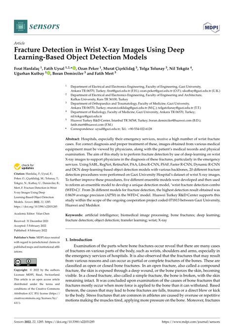 PDF Fracture Detection In Wrist X Ray Images Using Deep Learning Based Object Detection Models