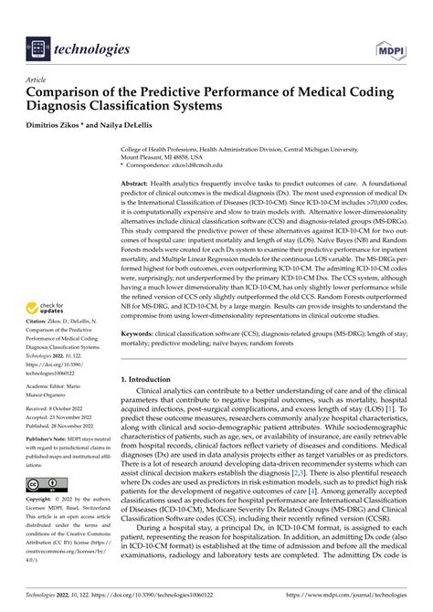 Pdf Comparison Of The Predictive Performance Of Medical Coding Diagnosis Classification Systems