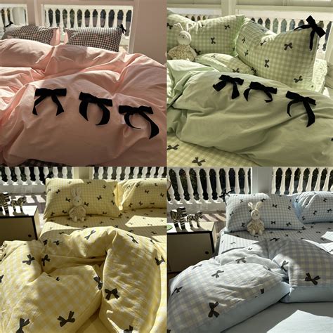 테이스티맨션 리본 체크 이불커버 4color 순면 40수 싱글 더블 퀸 위시버킷