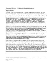 Activity Based Costing In Manufacturing A Case Study Overview Course Hero