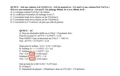 Calcul Osmolarité Ue3 Biophysique Tutorat Associatif Toulousain