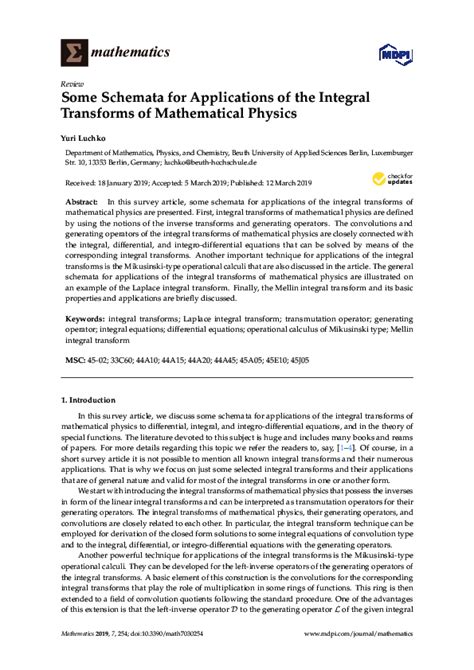 Pdf Some Schemata For Applications Of The Integral Transforms Of Mathematical Physics