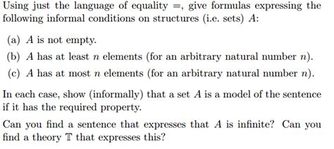 Solved Using Just The Language Of Equality Give Formulas