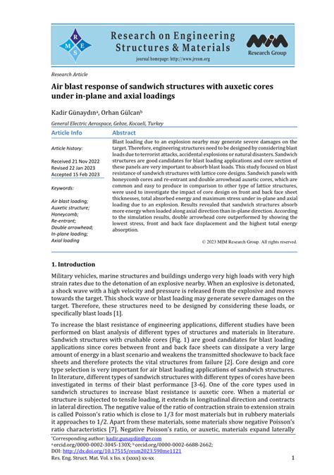 Pdf Air Blast Response Of Sandwich Structures With Auxetic Cores