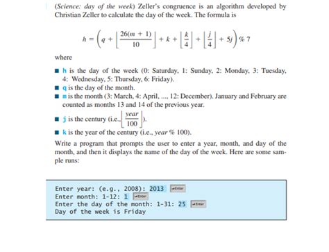 Solved Science Day Of The Week Zellers Congruence Is An