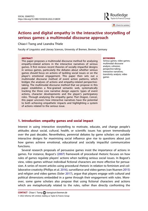 Pdf Actions And Digital Empathy In The Interactive Storytelling Of Serious Games A Multimodal