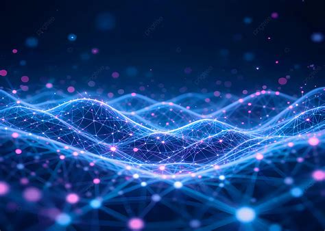 Abstract Digital Waves With Glowing Blue Network Lines Neural Nodes