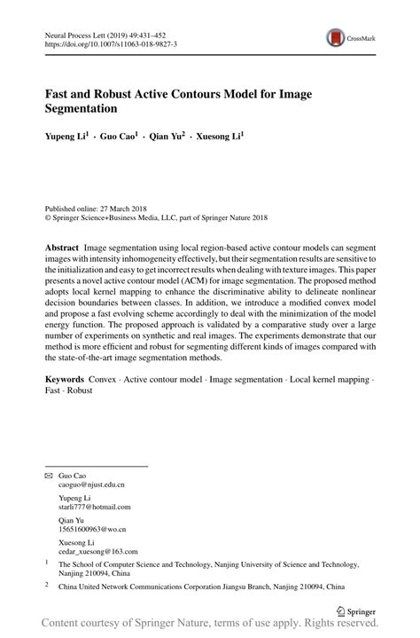 fast and robust active contours model for image segmentation request pdf