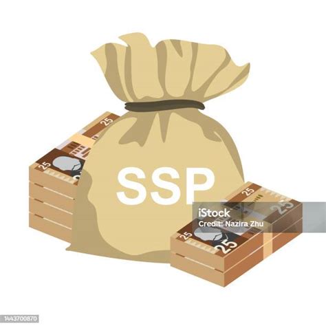 남 수단 파운드 벡터 일러스트 레이 션입니다 남수단 머니 세트 번들 지폐 머니 백 25db 플랫 스타일 흰색 배경에 격리 심플한