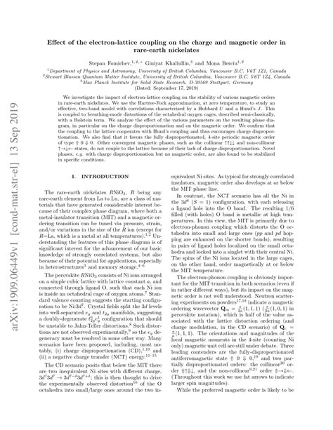Pdf Effect Of The Electron Lattice Coupling On The Charge And