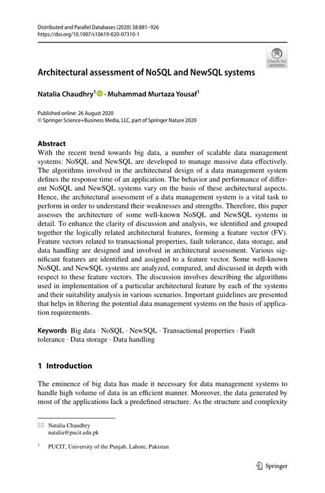 Pdf Architectural Assessment Of Nosql And Newsql Systems