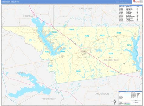 Henderson County Tx Zip Code Wall Map Basic Style By Marketmaps