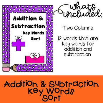 Addition And Subtraction Key Words Sort By TN Teacher TPT