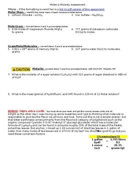 Moles And Molar Mass Assessment By HYDESCIENCE TPT