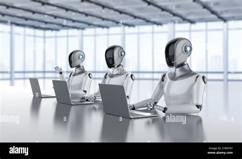 Automation Worker Concept With 3d Rendering Ai Assistant Robot Working In Smart Office Stock