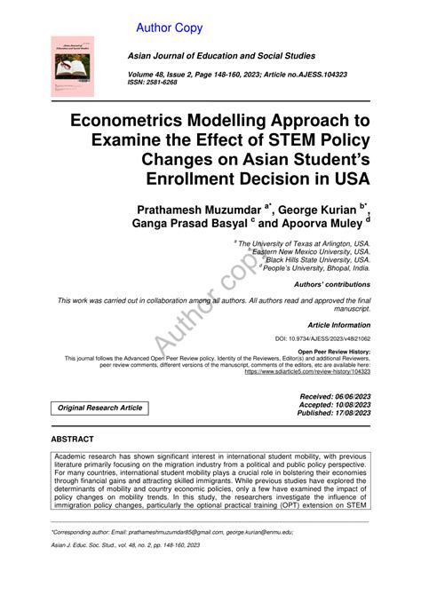 Pdf Econometrics Modelling Approach To Examine The Effect Of Stem