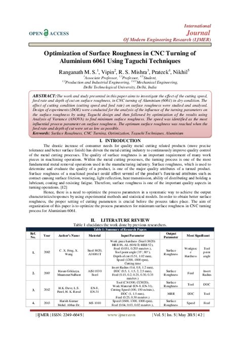 Pdf Optimization Of Surface Roughness In Cnc Turning Of Aluminium