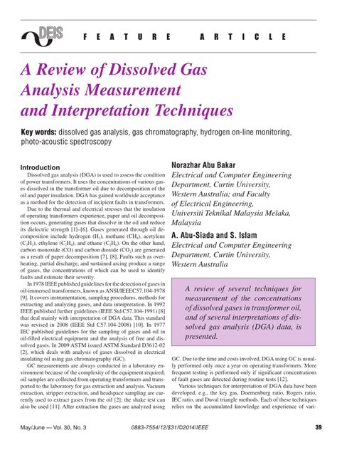 Pdf A Review Of Dissolved Gas Analysis Measurement And Interpretation Techniques