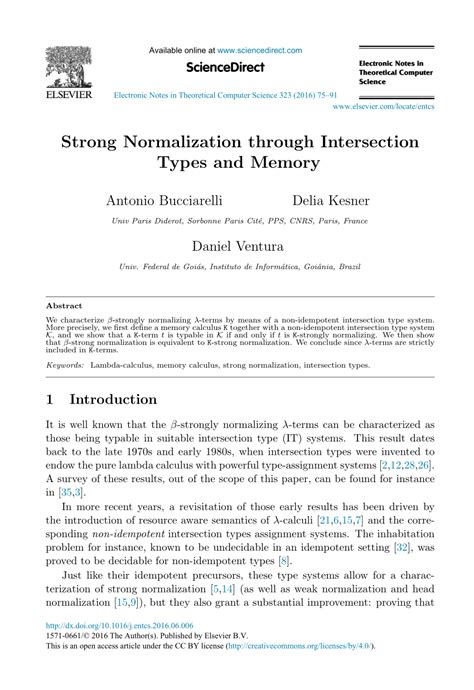 Pdf Strong Normalization Through Intersection Types And Memory
