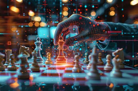 Human And Ai Interface Playing Chess In A Digital Concept Artwork Stock