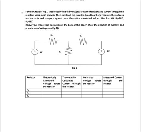 solved for the circuit of fig 1 theoretically find the voltages
