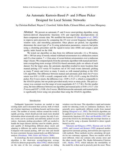 pdf an automatic kurtosis based p and s phase picker designed for