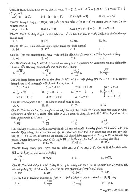 Đề Thi Thpt Quốc Gia Năm 2024 Môn Toán Mã đề 101