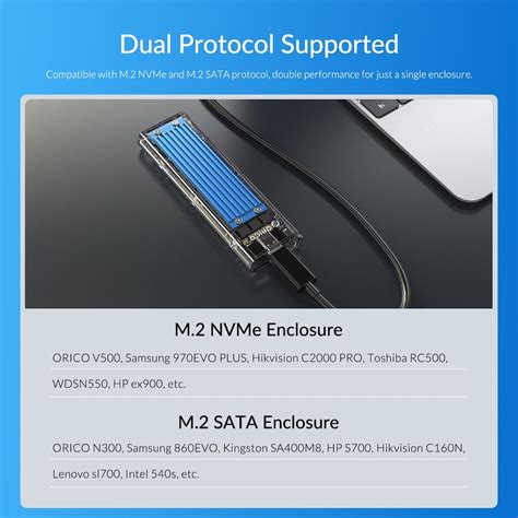 ORICO Dual Protocol M SSD Case NVMe NGFF Dual Protocol USB GEN Gbps SSD Enclosure For