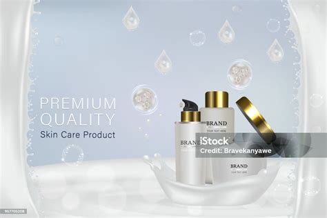 광고 배경 광고를 사용 액체 스플래시 피부 관리 준비와 화이트 화장품 용기 개념에 대한 스톡 벡터 아트 및 기타 이미지 개념 건강관리와 의술 건강한 생활방식 Istock